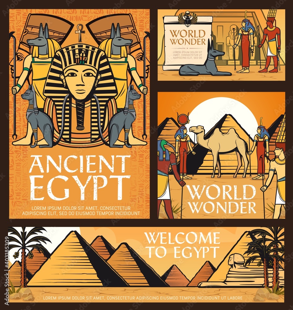 Ancient Egypt posters, vector Great pyramids of Giza, Sphinx and ...