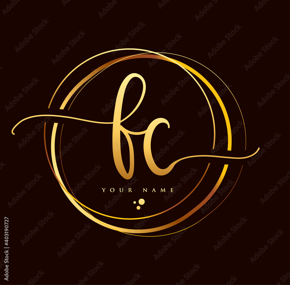 FC Initial handwriting logo golden color. Hand lettering Initials logo ...