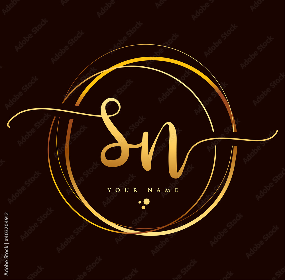 SN Initial handwriting logo golden color. Hand lettering Initials logo ...