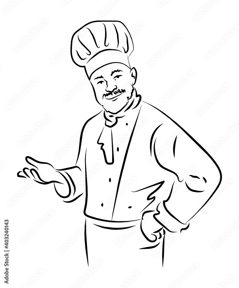 Line drawing vector illustration of chef showing nice symbol Stock ...