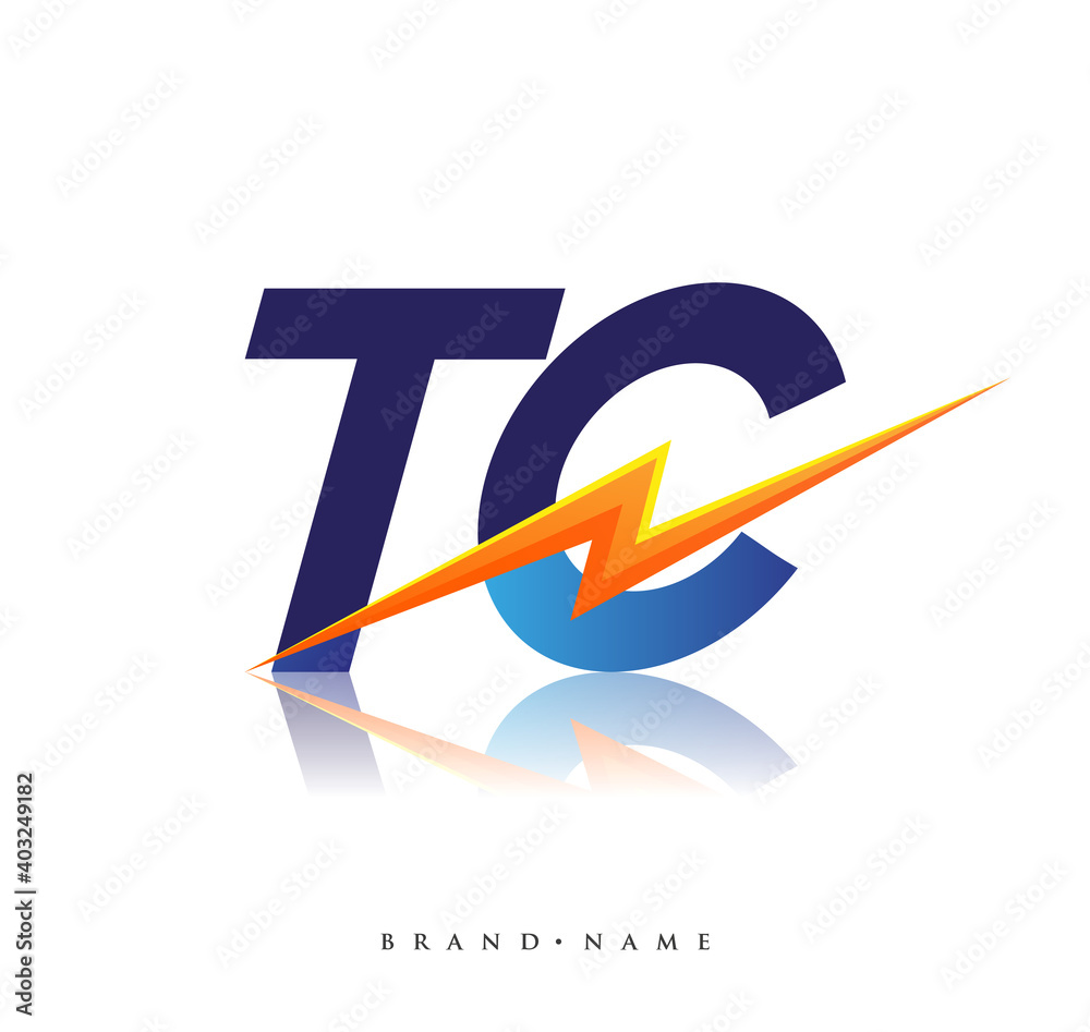 Letter TC logo with Lightning icon, letter combination Power Energy ...