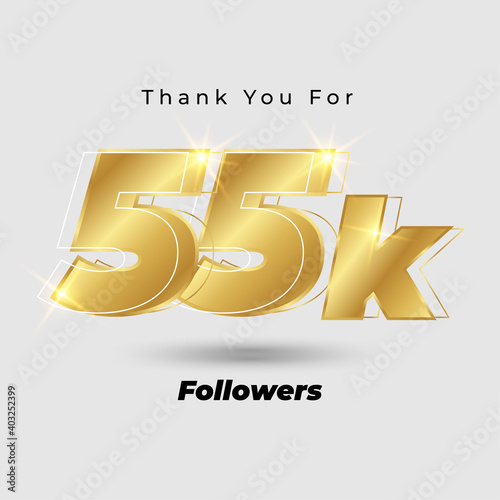 Thank you for 55k followers 3D gold logo isolated on elegant background ...