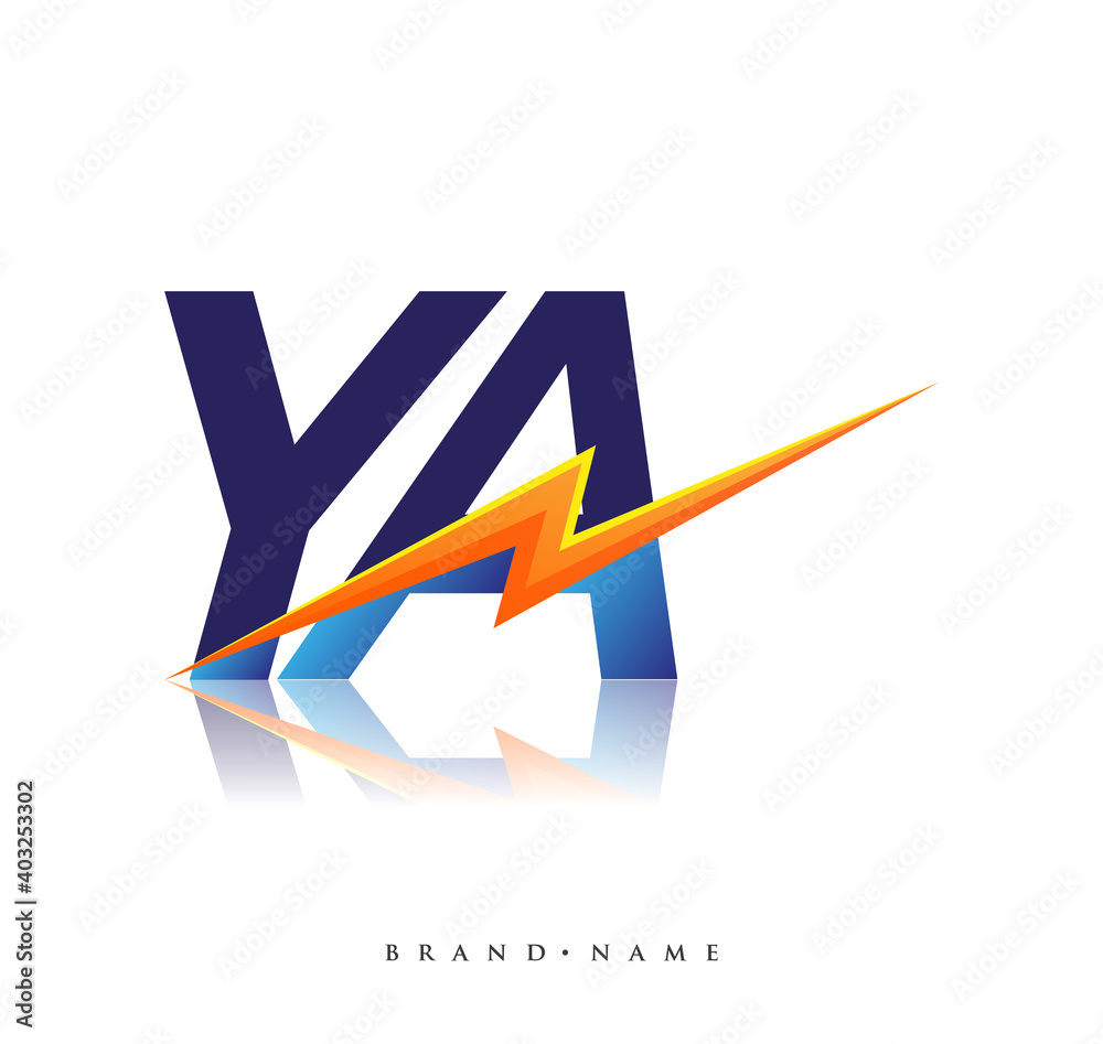 Letter YA logo with Lightning icon, letter combination Power Energy ...