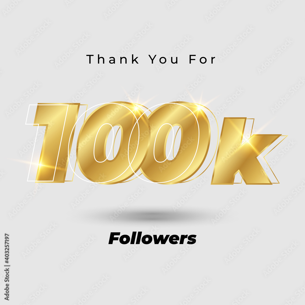 Thank you for 100k followers 3D gold logo isolated on elegant ...