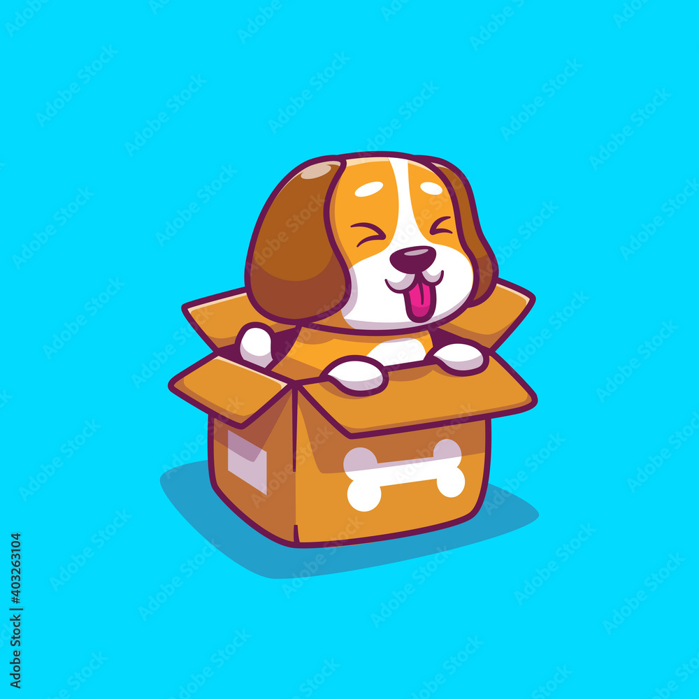 Vetor Cute Dog Playing In Box Cartoon Vector Icon Illustration . Animal ...