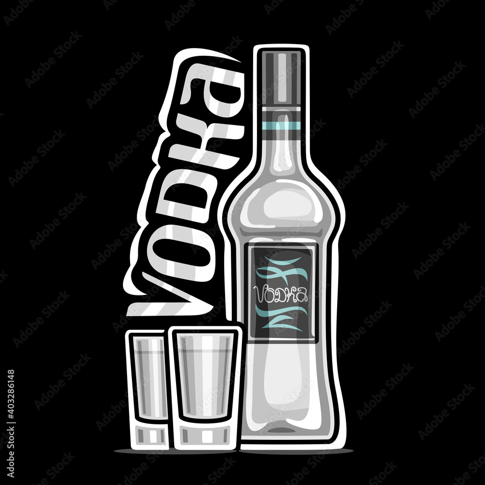 Vector logo for Vodka, outline illustration of white bottle with ...