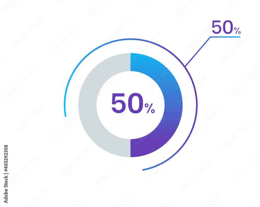 50 percents pie chart infographic elements. 50% percentage infographic ...