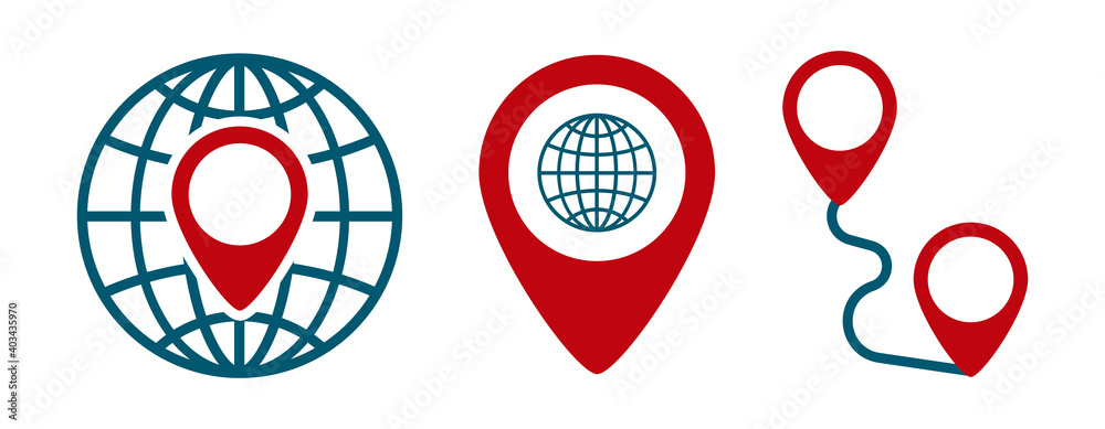 Global location icon, concept, map, navigation. Travel symbols. Vector ...