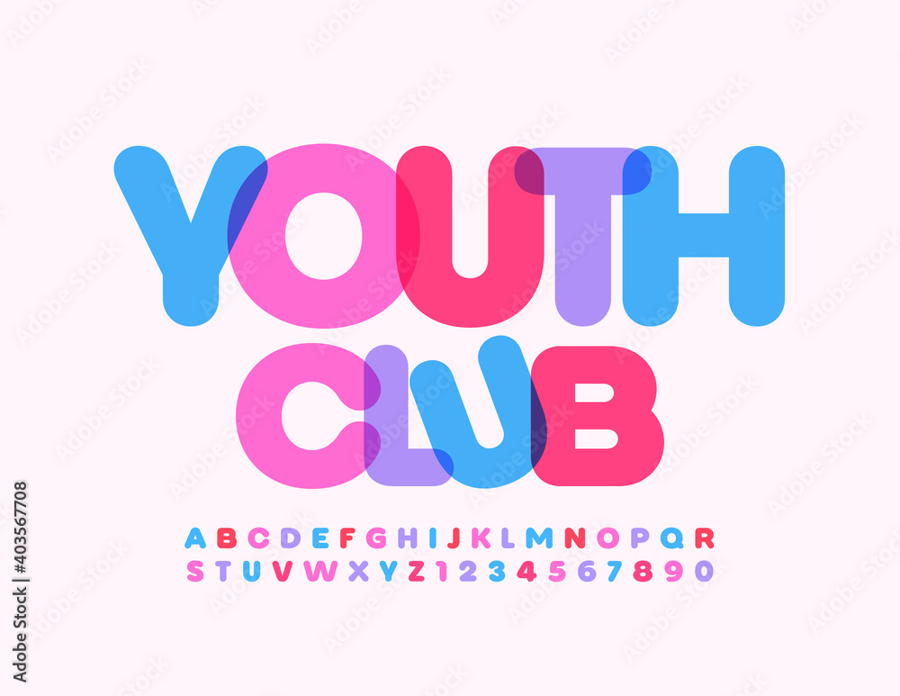 Vector bright emblem Youth Club. Artistic colorful Font. Decorative ...