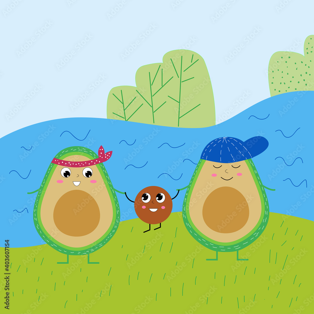 เวกเตอร์ Stock cute avocado halves doodling illustration, Cute Avocado ...