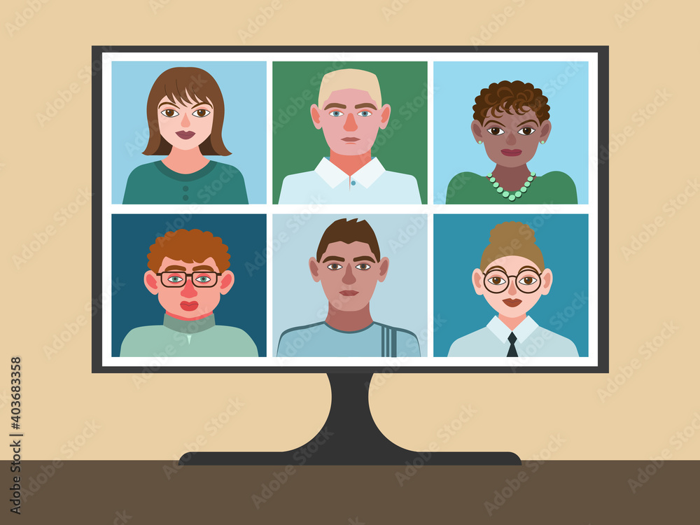 online virtual business meeting by video call - people of different ...