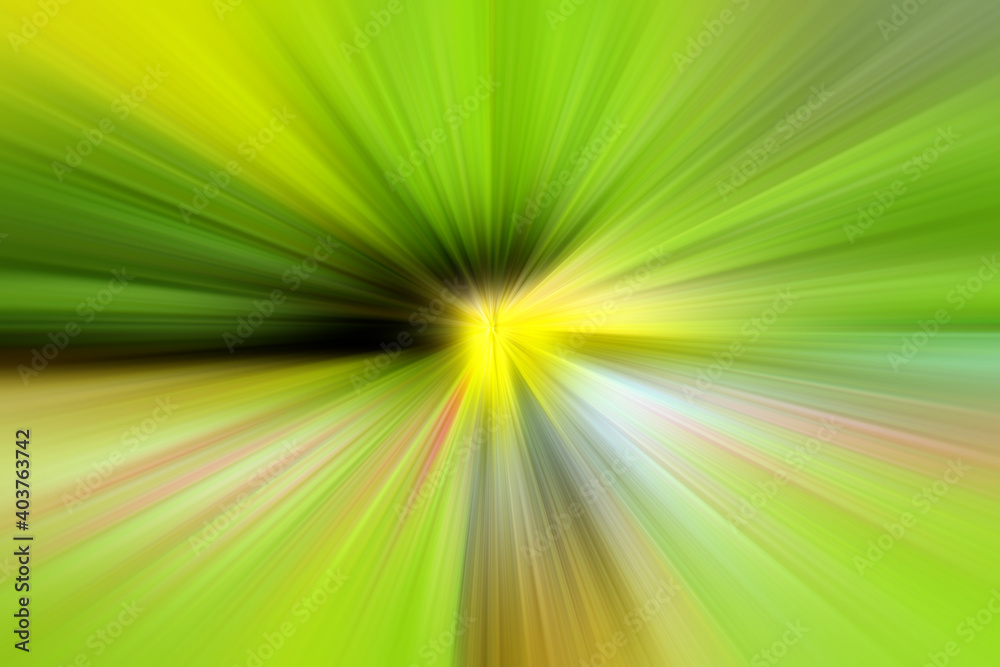 Abstract green and yellow background zoom effect. Digital image. Rays ...