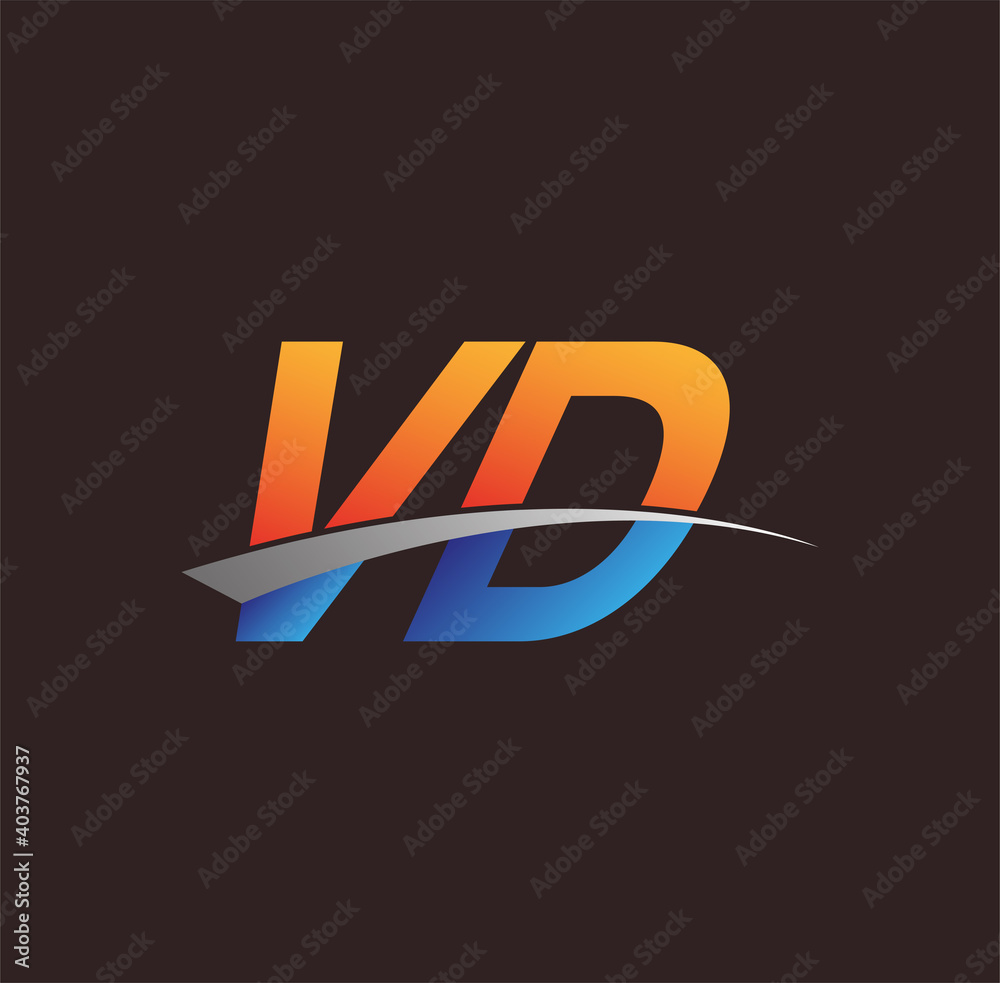 initial letter VD logotype company name colored orange and blue and ...