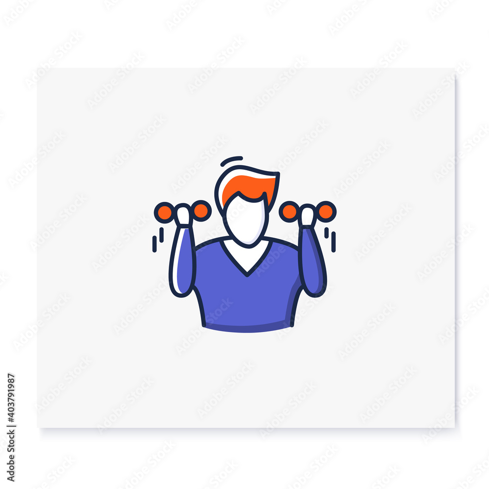 Vector de Stock Exercise color icon. Man doing exercises, lifting dumb ...