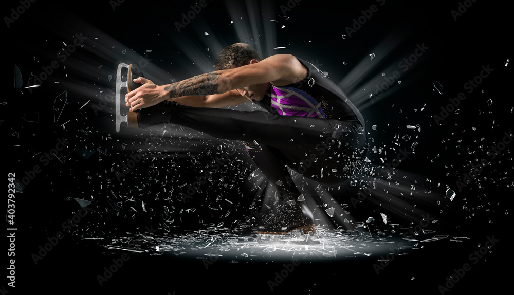 Sit spin. Man figure skating in action Stock Photo | Adobe Stock