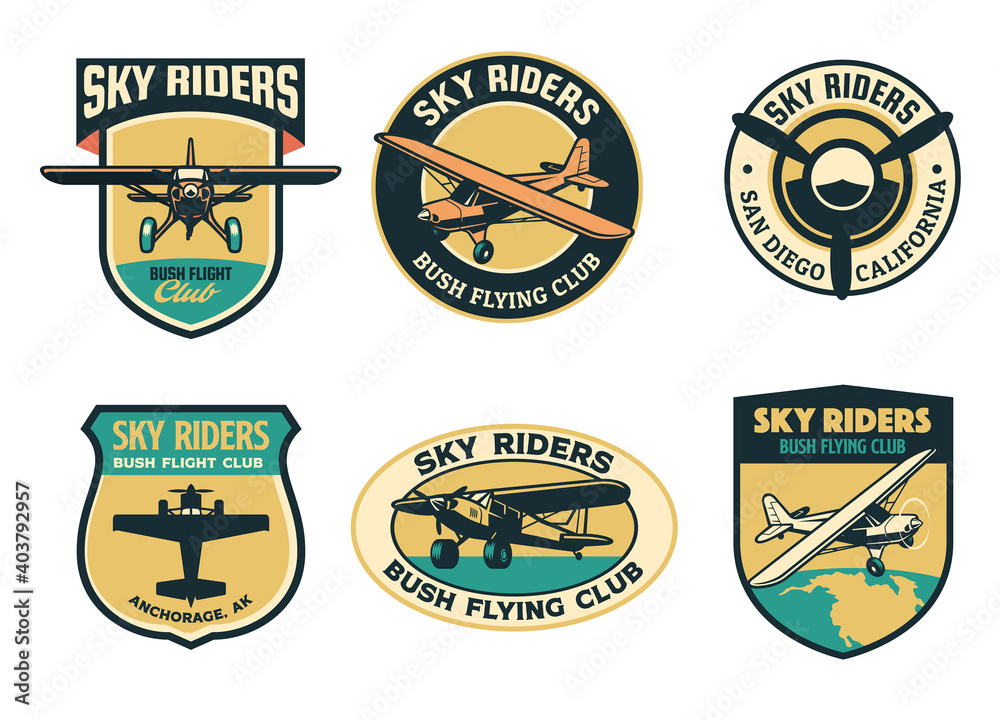 set of vintage bush flying badge design Stock Vector | Adobe Stock