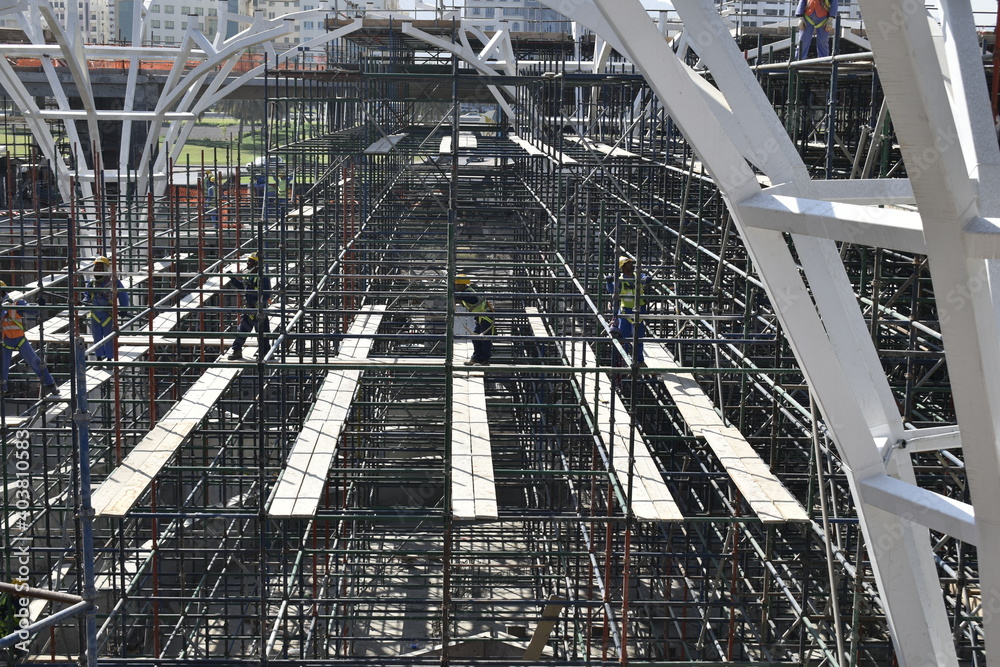 Platform for a canopy works. Oman city. A new civil construction site ...
