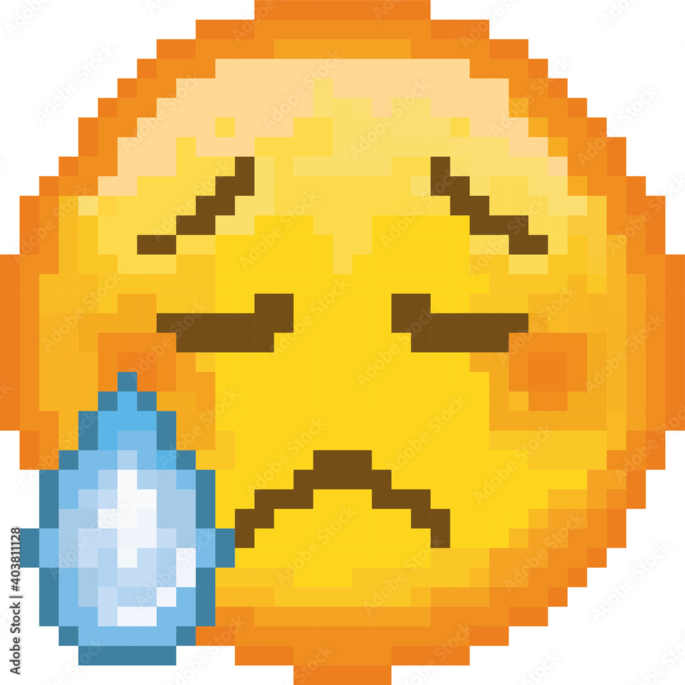 Pixel emoji. emoticon. Vector sad face. Sad face. Unhappy. Cute ...