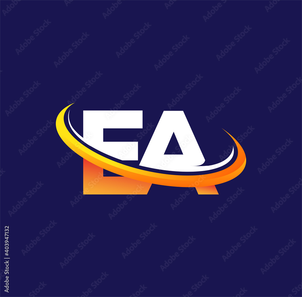 EA initial logo company name colored white and orange swoosh design ...