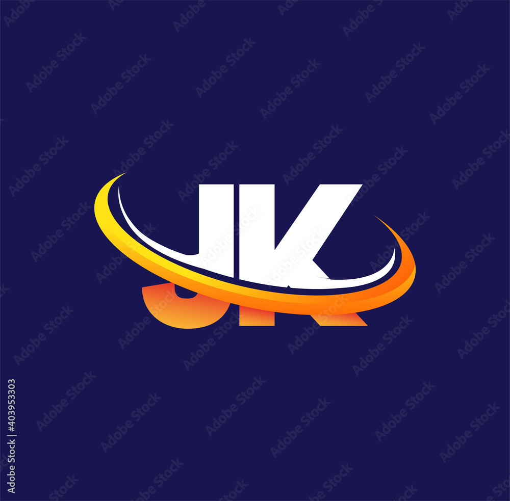 JK initial logo company name colored white and orange swoosh design ...