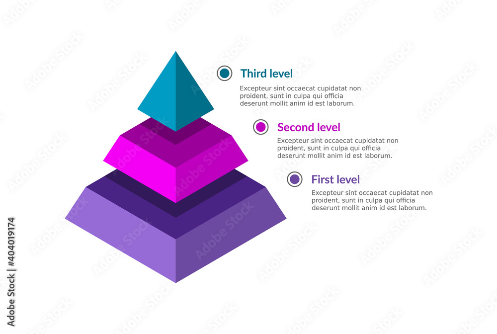 Pyramid infographic 3D. Abstract business triangle graph. Three levels ...