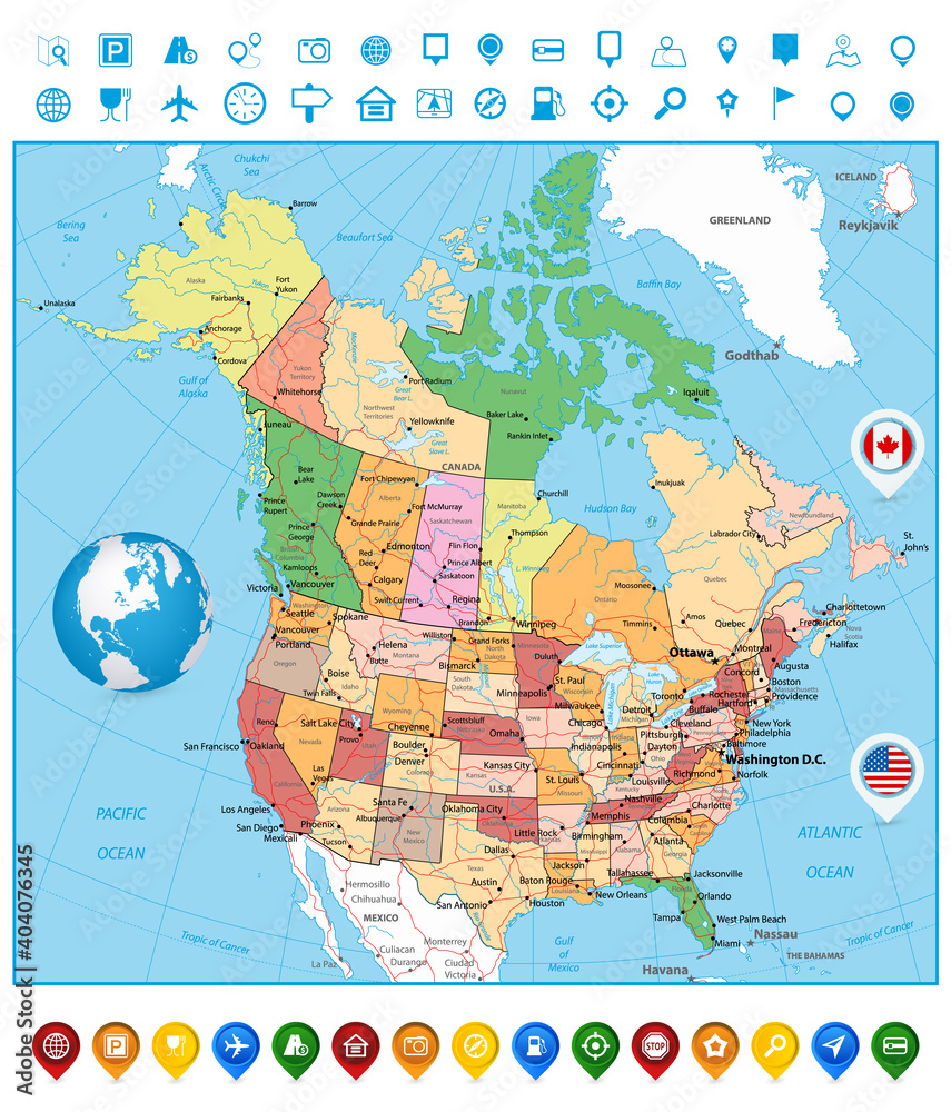 USA and Canada large detailed political map Stock Vector | Adobe Stock