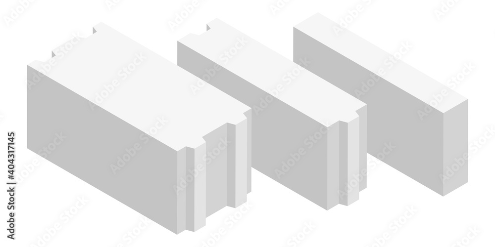 Isometric vector illustration different shapes concrete blocks isolated ...