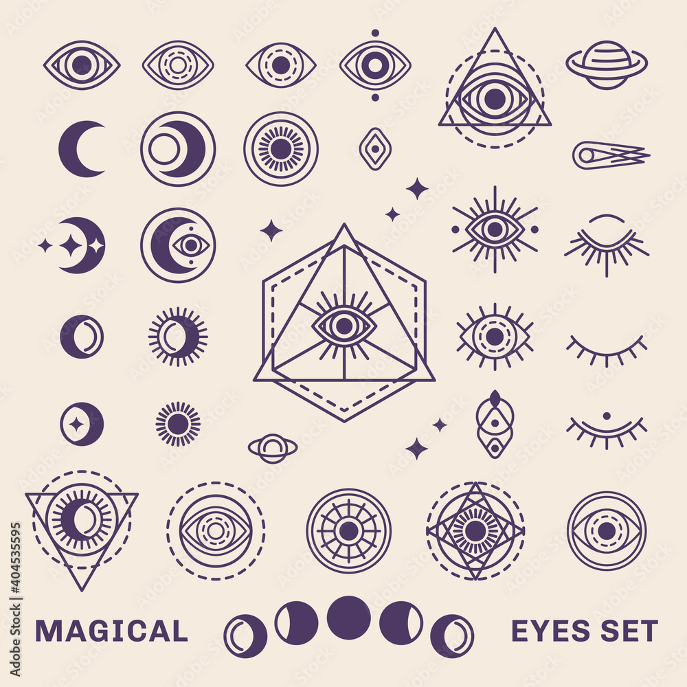 Sacred Geometry Forms with Moon and Sun. Vector illustration. Geometric ...