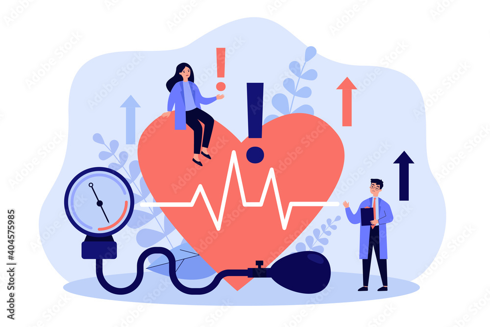 Tiny doctors examining heart health flat vector illustration. Cartoon ...