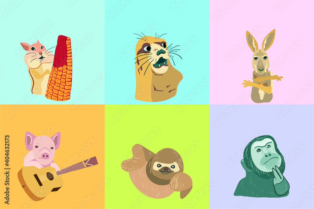colorful funny animals vector illustration sets Stock Vector | Adobe Stock