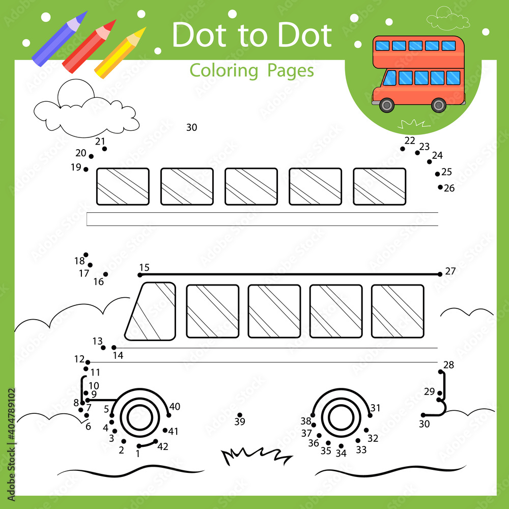 Dot to dot drawing worksheet. Drawing tutorial with cartoon a decker ...