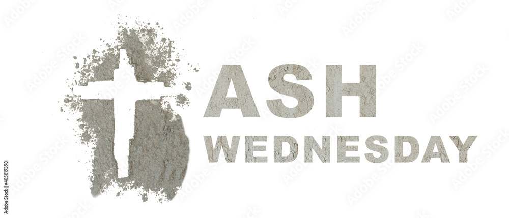 Ash wednesday word written in ash and jesus cross as a religion concept ...