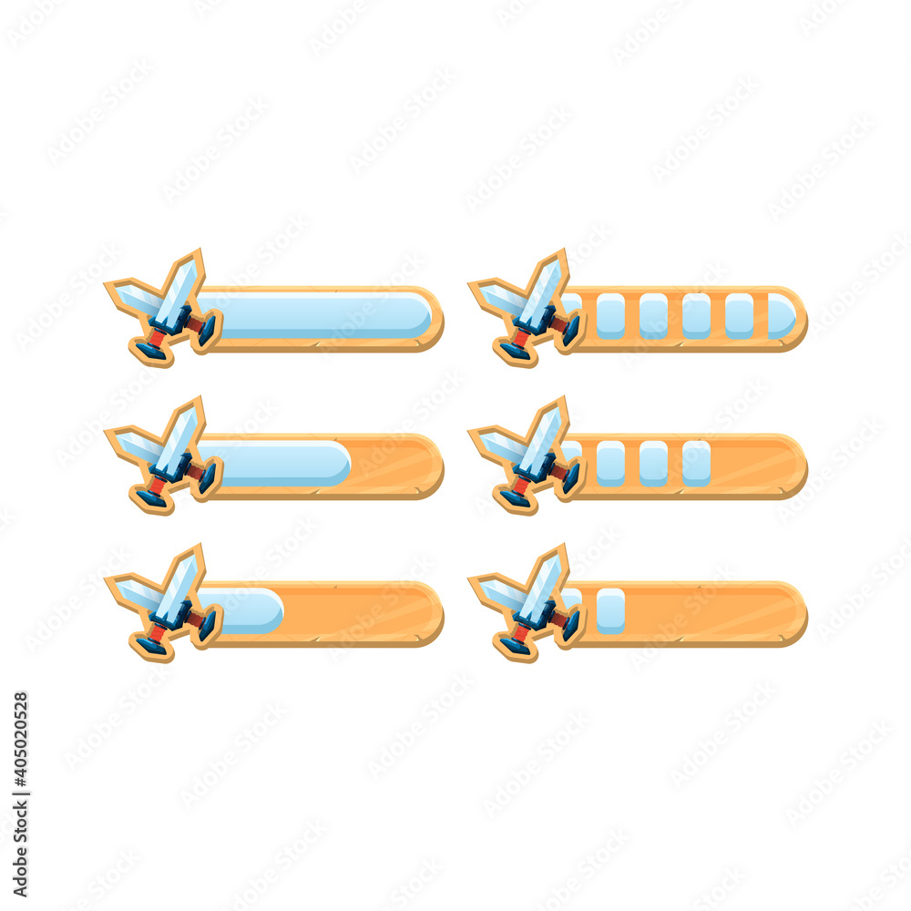 set of funny wooden game ui blade sword progress bar with 2 different style for gui asset ...