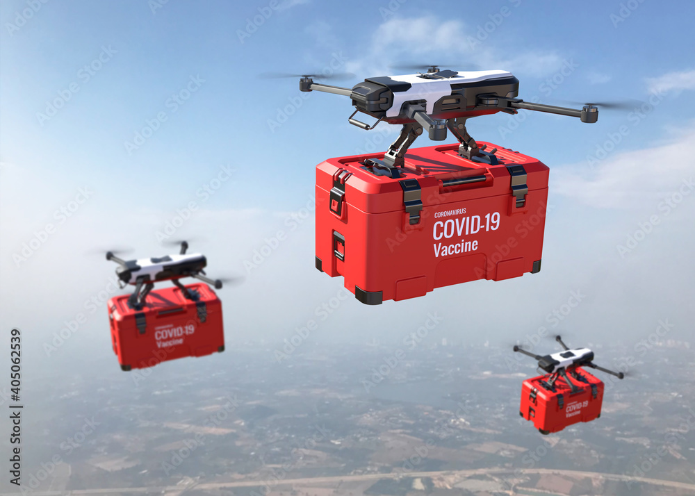 Drones deliver the COVID-19 vaccine in the sky. Business air ...
