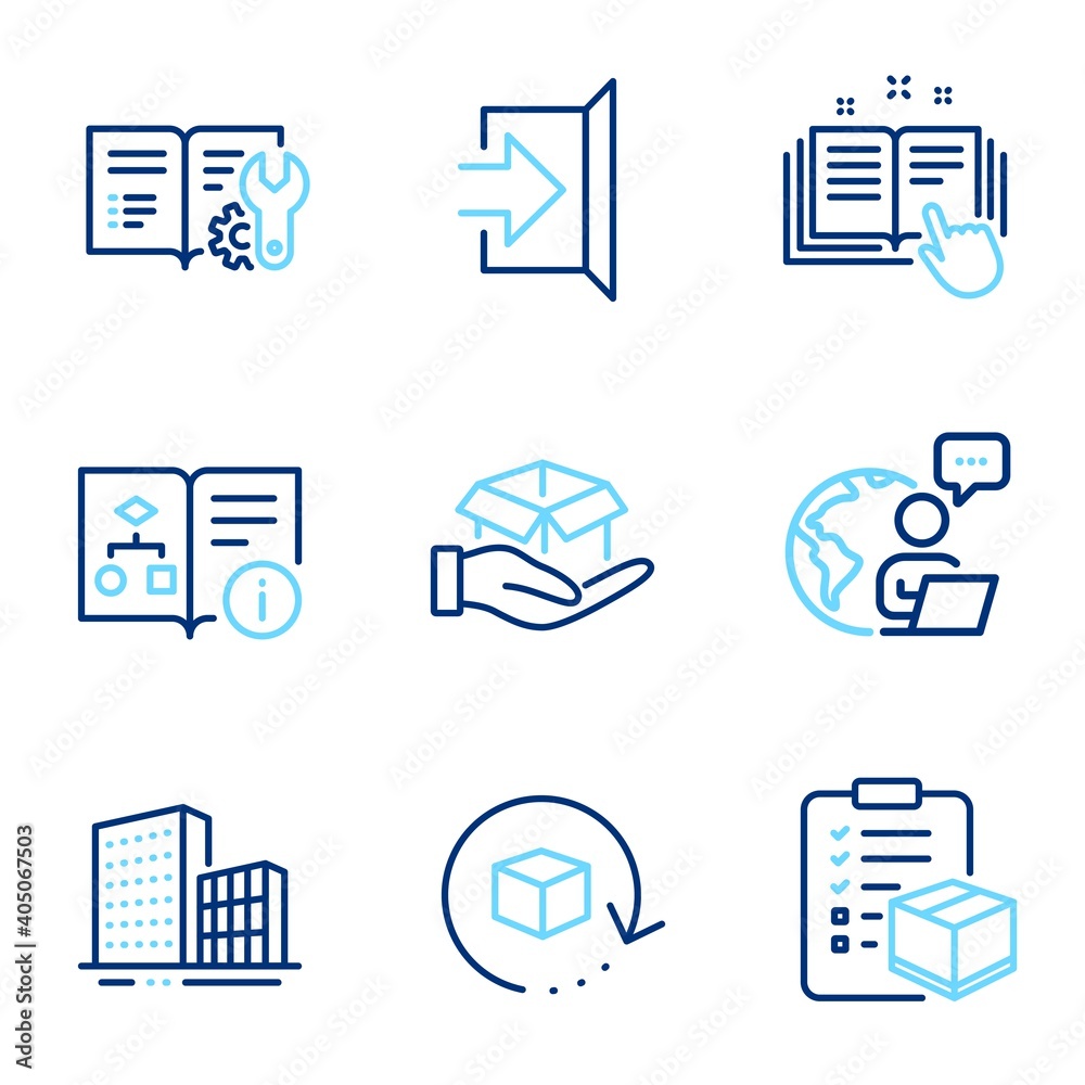 Industrial icons set. Included icon as Technical algorithm, Buildings, Engineering documentation ...