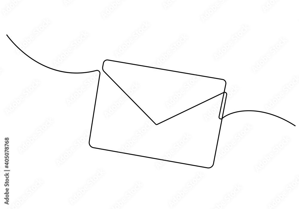 Continuous Line Drawing of Envelope on White Background. One Line ...