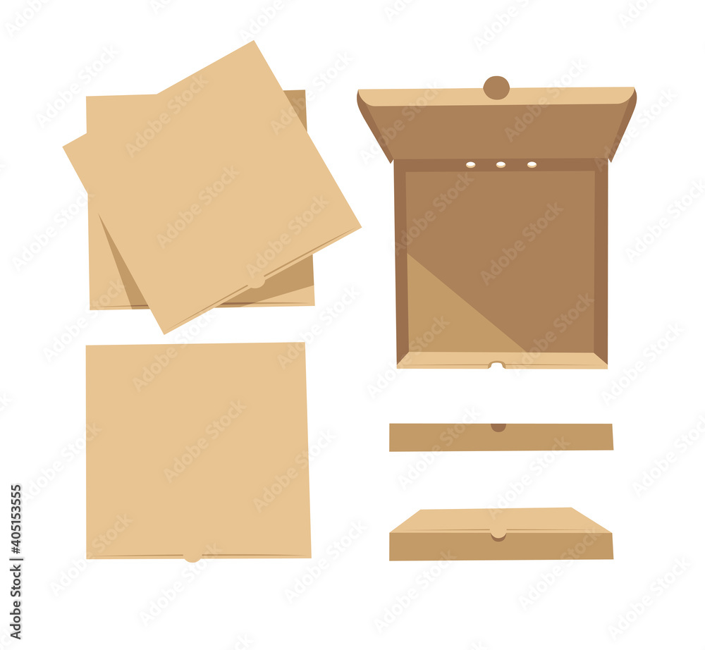 Square Carton Assembly Box for Pizza. Cartoon Style Illustration ...