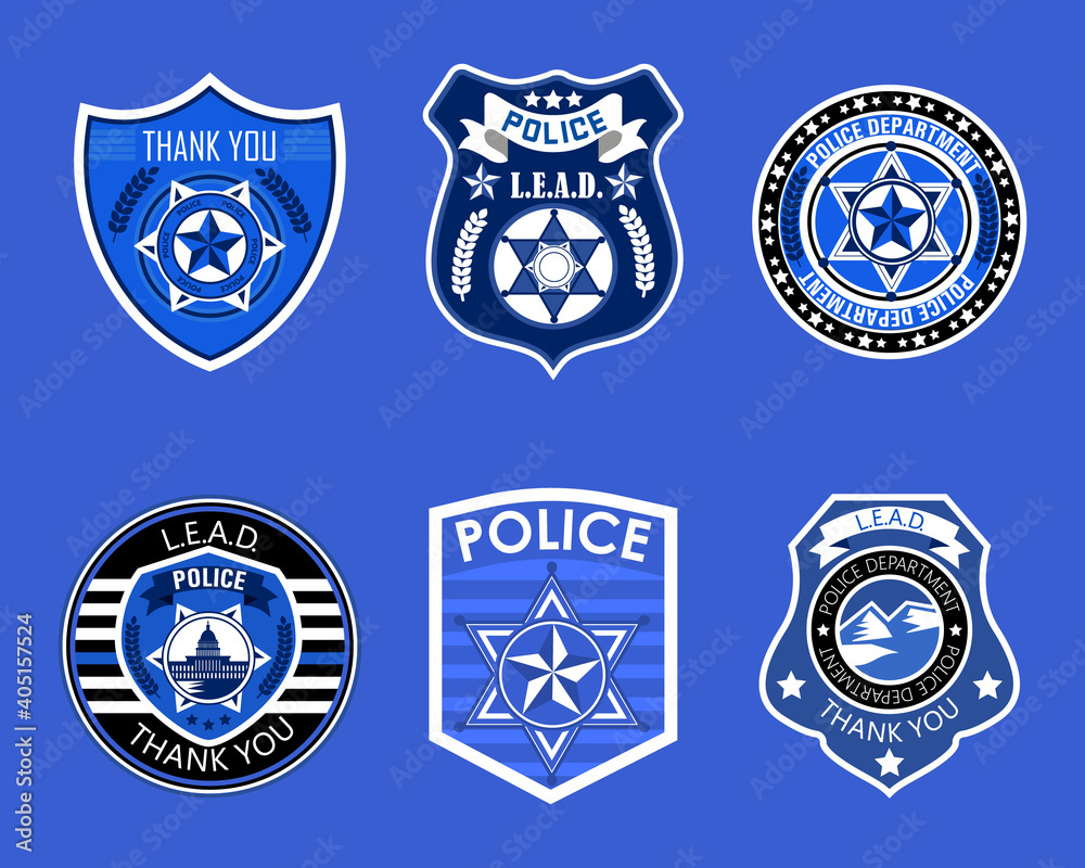 Vector de Stock Police badges set vector. Sheriff, marshal label ...