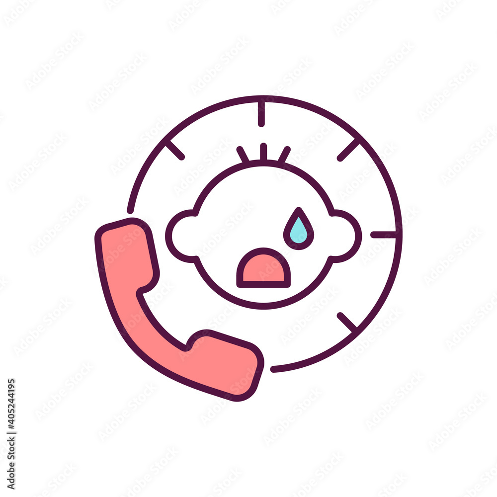 Child abuse hotline RGB color icon. Report children harassment. Call ...