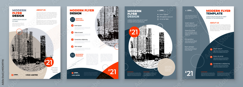 Flyer Design Set. Modern Flyer Background with Orange and Grey Accents ...