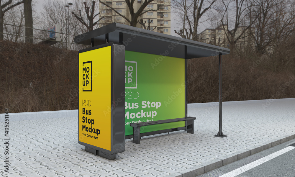 Bus stop bus shelter two signs mockup Sign Board Billboard Mockup ...