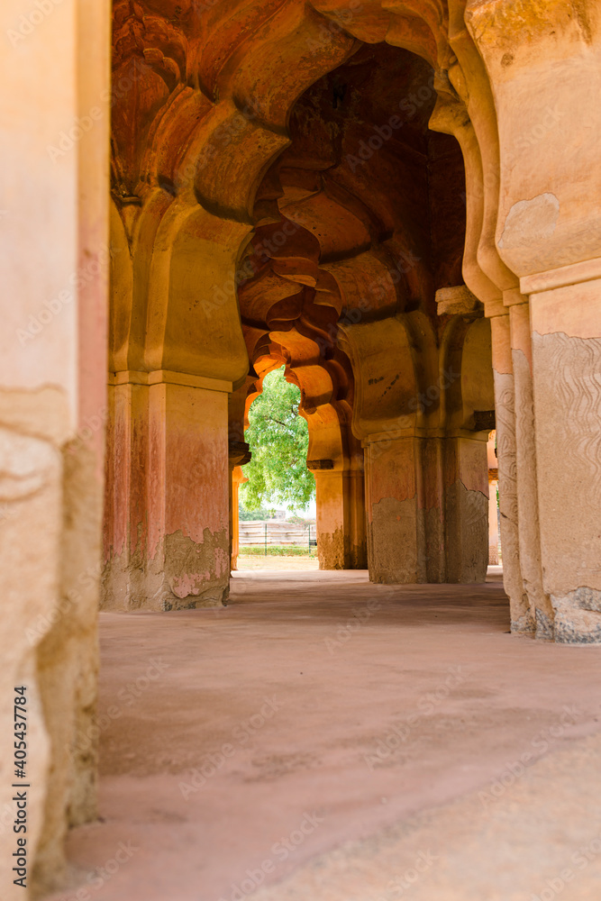 Ornamental granite doors at Lotus Temple complex in desert valley of ...