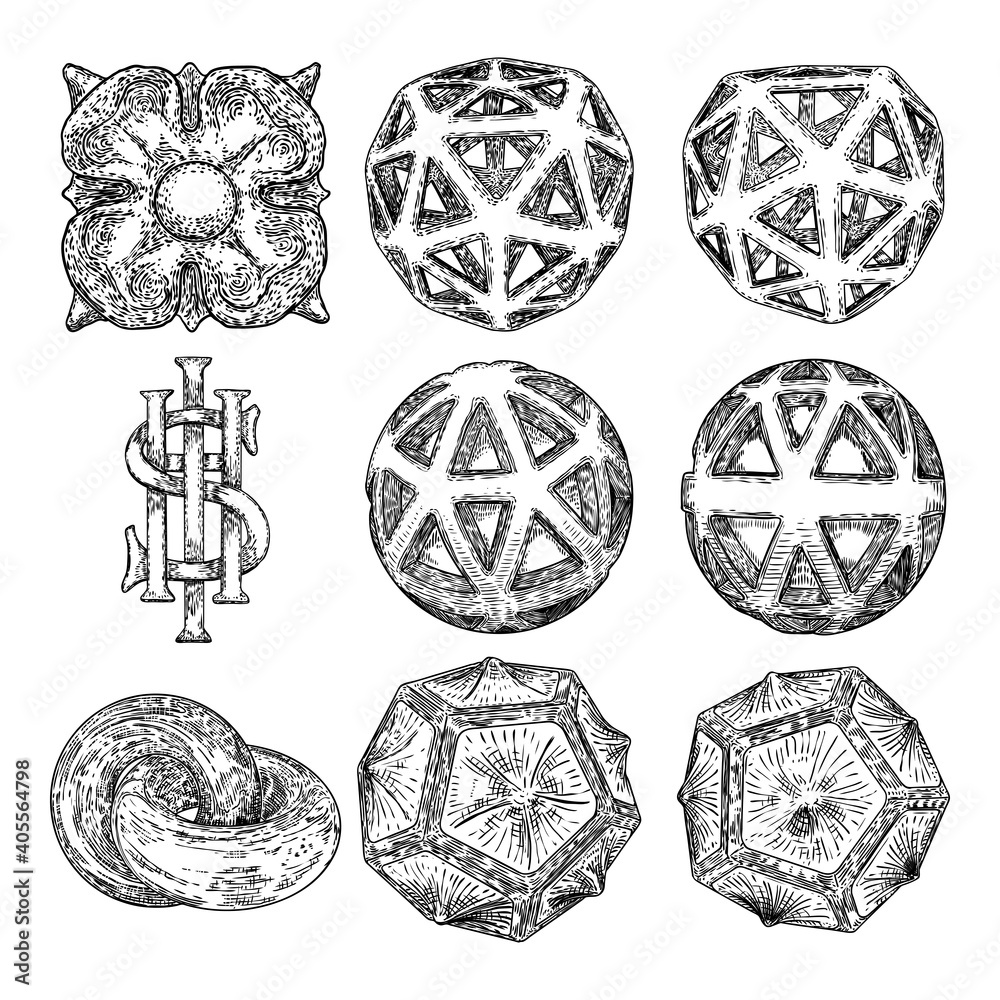 Set of decorative balls in hand drawn style. Magic balls or mysterious ...