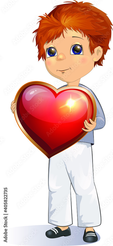 Adorable kid child in cartoon style. Happy Valentine's Day with a cute ...