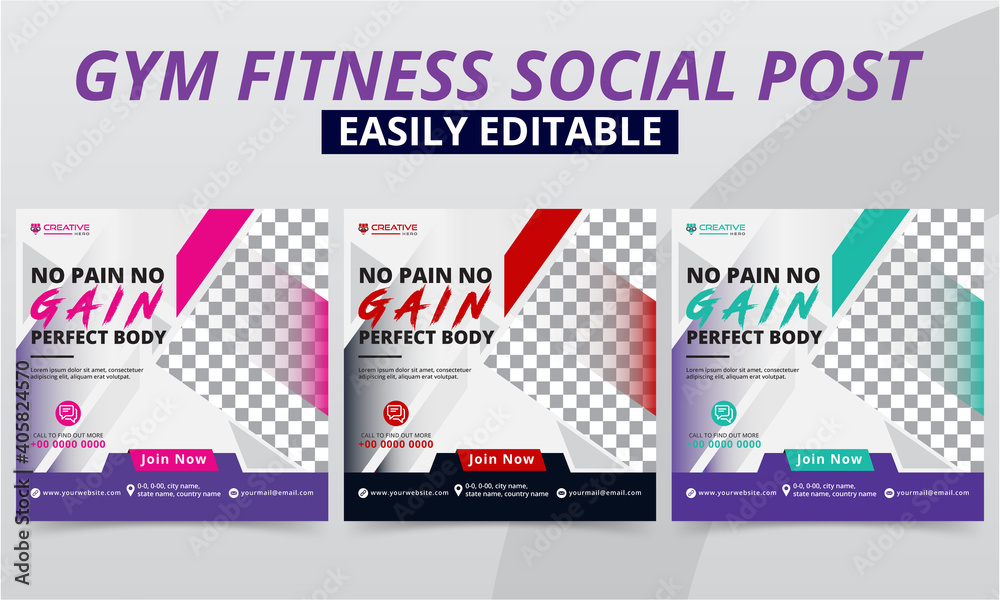 Gym social media post for the Instagram & Facebook square post premium ...