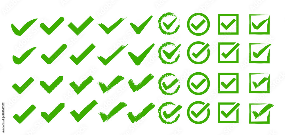 Hand drawn checkbox. Checklist marks. Check mark icon set in different ...