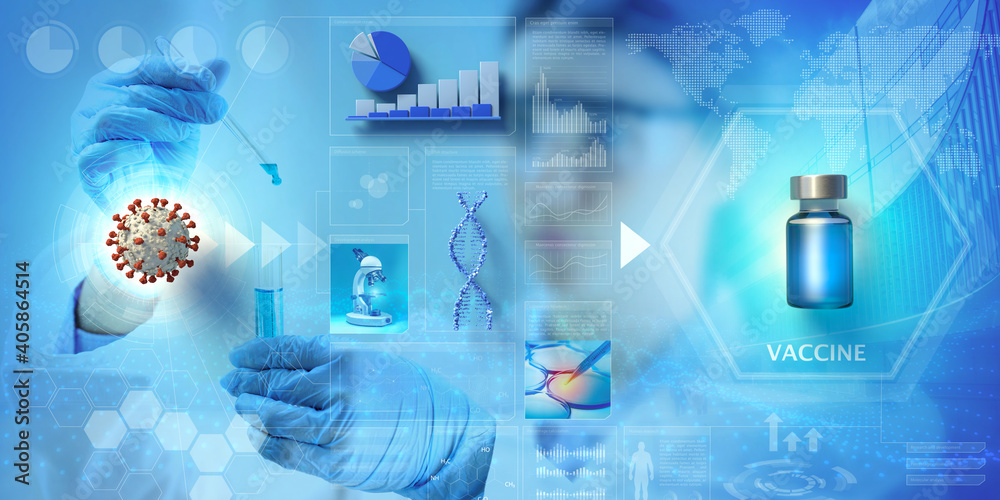 Covid-19 vaccine clinical research. Abstract background with ...