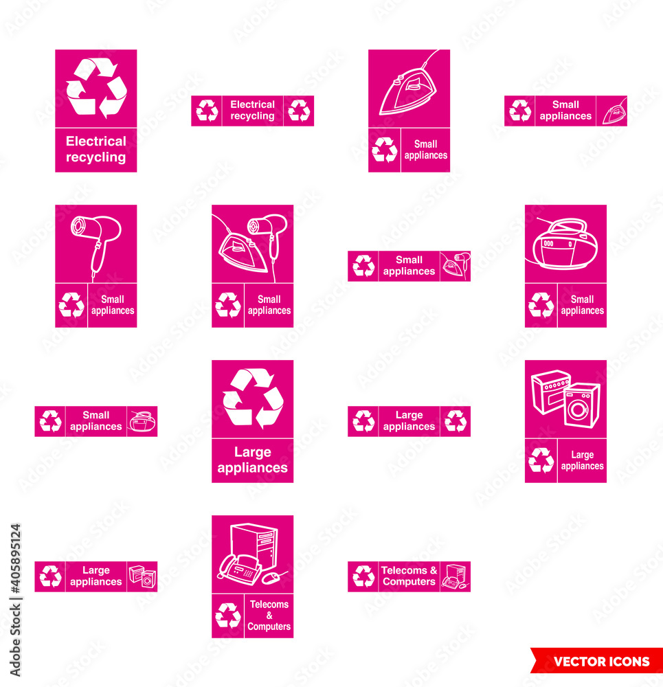 Electrical recycling signs icon set of color types. Isolated vector ...