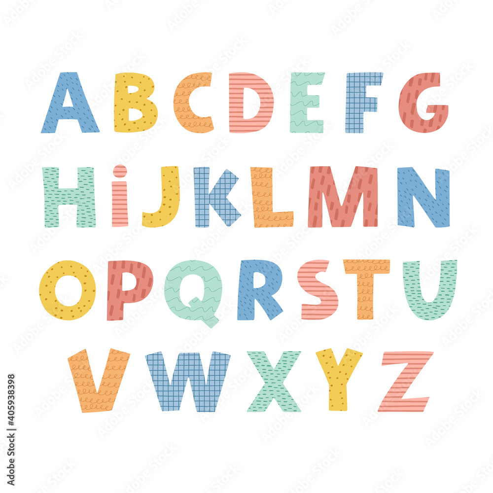 Cute baby alphabet, Scandinavian style. Hand drawn fonts for kids ...