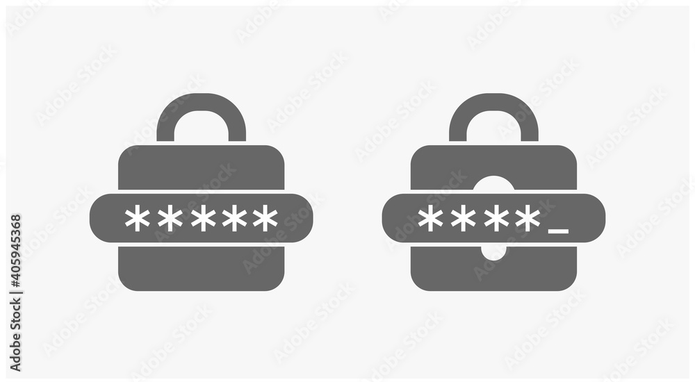 Lock / Unlocked password enter bubble notification, flat cartoon icons ...